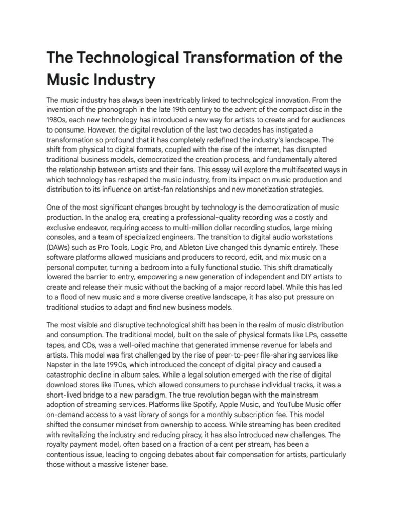 How Has Technology Changed The Music Industry | PDF | Streaming Media ...