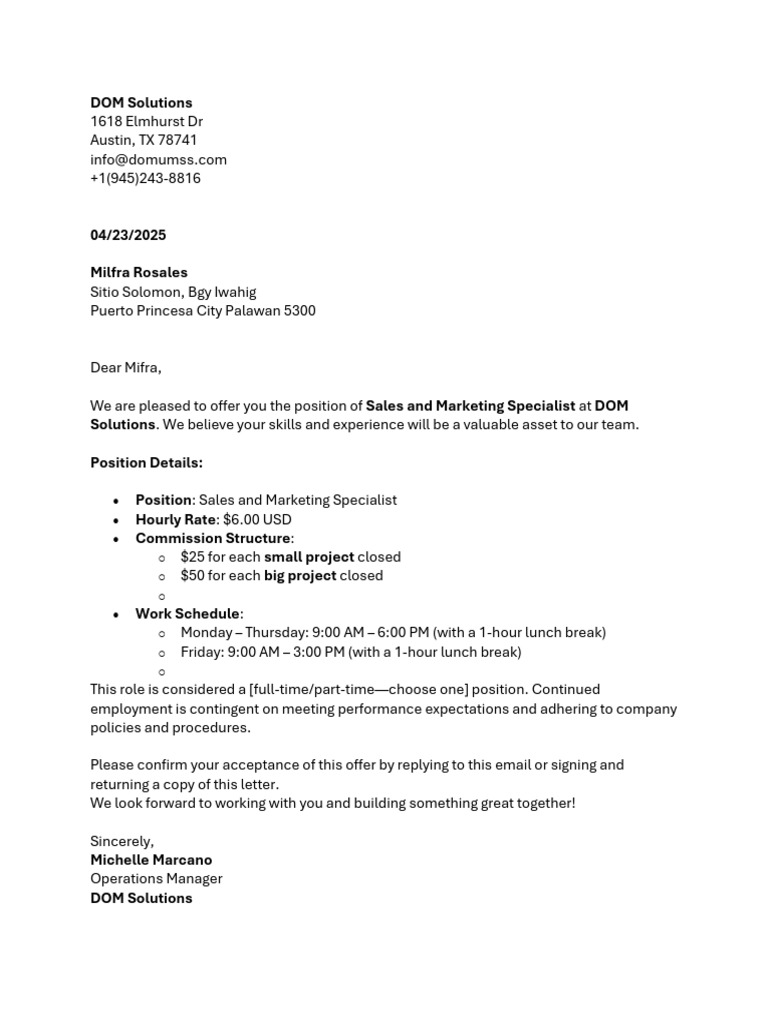 Sales Offer Letter | PDF