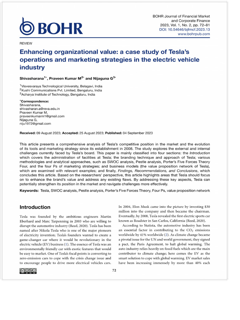 View of Enhancing Organizational Value - A Case Study of Tesla's ...