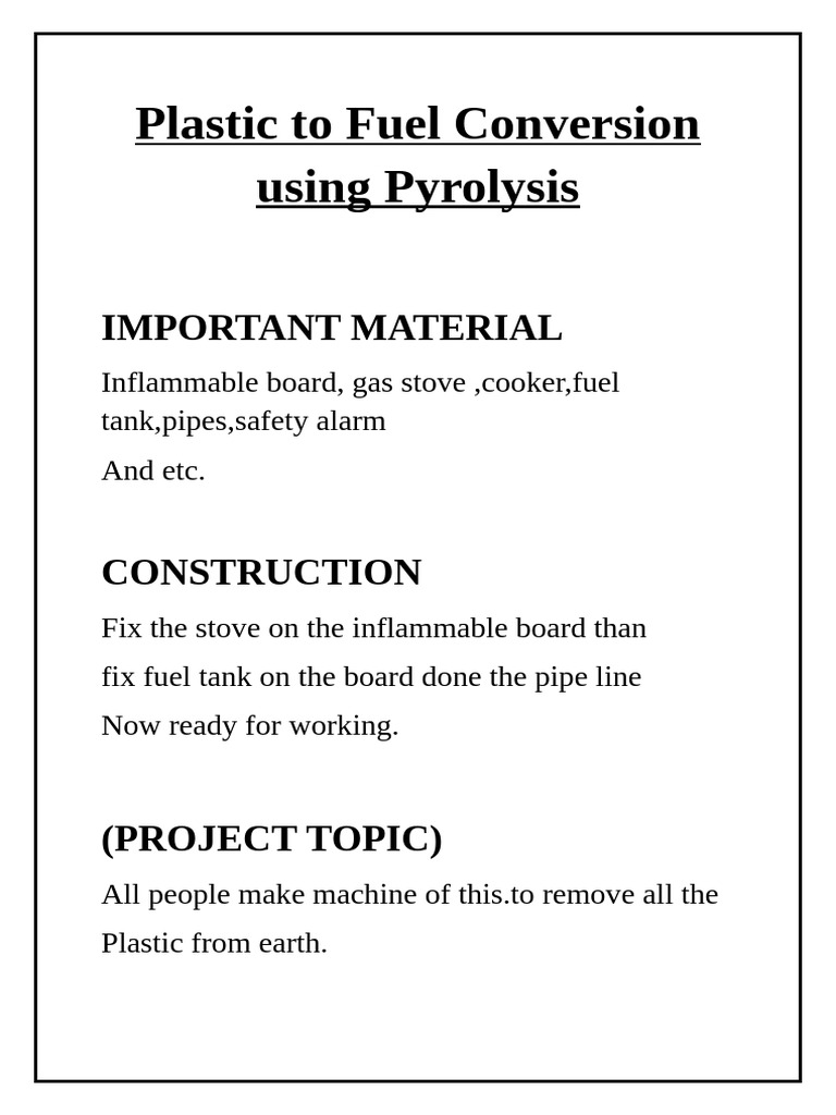 Plastic to Fuel Pyrolysis Guide | PDF