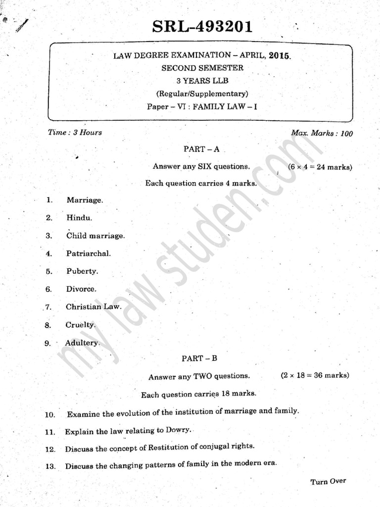 2015 Question 2nd Sem 3years LLB | PDF