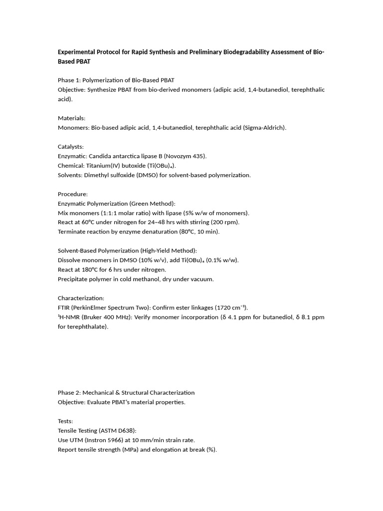 Experimental Protocol For Rapid Synthesis and Prel | PDF | Biodegradation | Polymerization