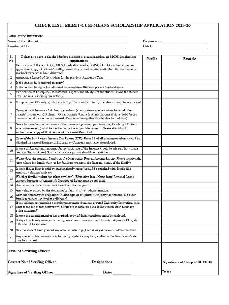 MCM Scholarship Application Checklist | PDF