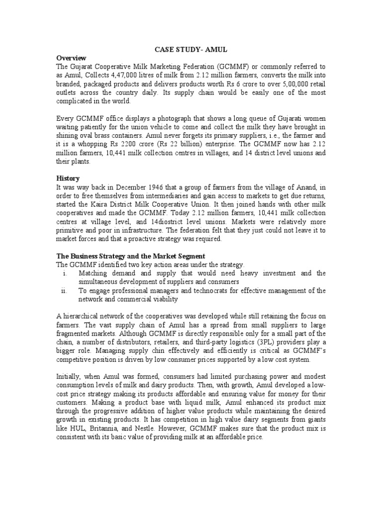AMUL Case Study | PDF | Supply Chain | Logistics