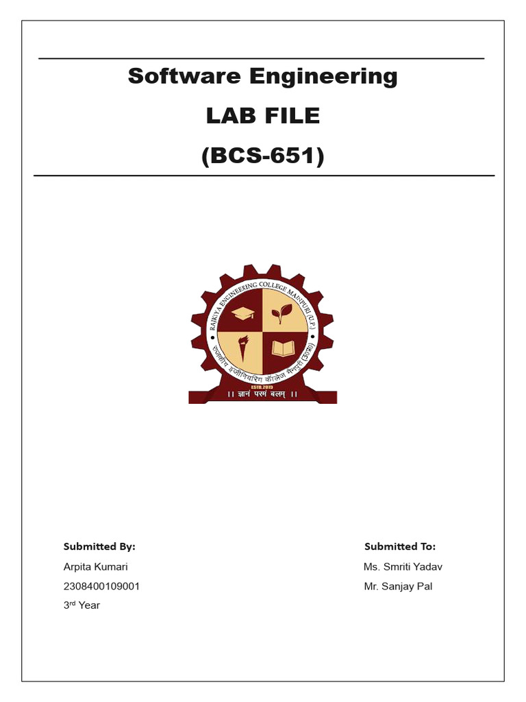 Software Engineering Lab File (BCS-651) | PDF