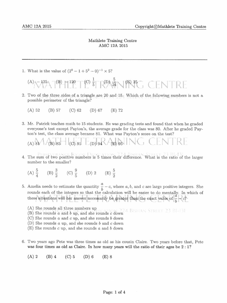 MTC 2015 AMC 12A Paper | PDF