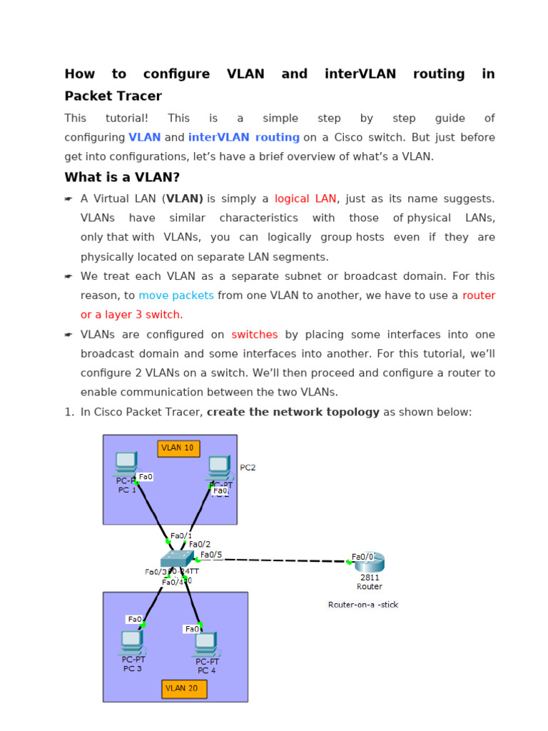 Configuring VLAN and InterVLAN Routing in Packet | PDF | Computer Network | Operations Research