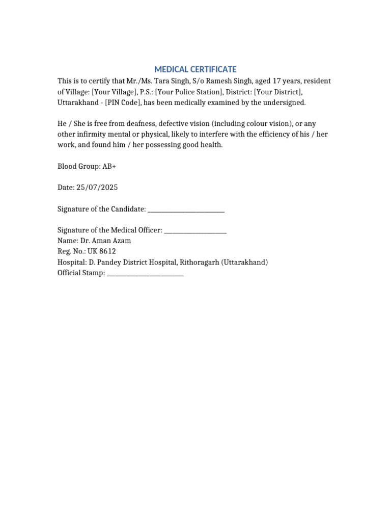 Medical Certificate AB Positive | PDF