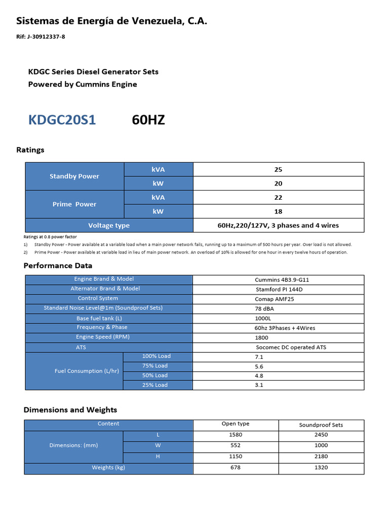 Cummins KDGC Diesel Generators Specs | PDF | Electrical Engineering ...