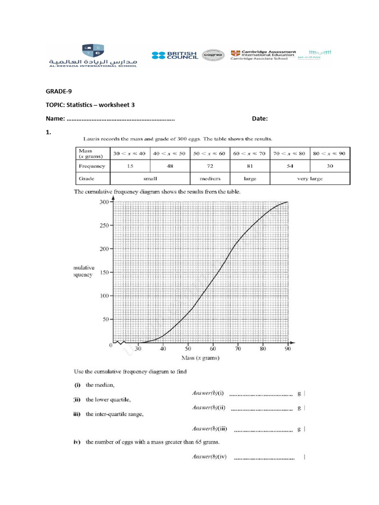Grade 9 Statistics Worksheet 3 | PDF