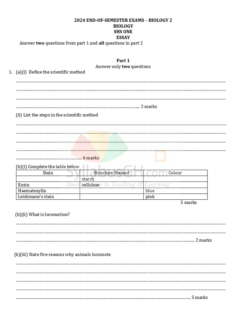 2024 End of Semester Biolgy 2 | PDF | Biology | Optics