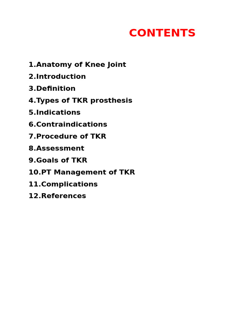 TKR Indications and Contraindications | PDF | Knee | Limbs (Anatomy)