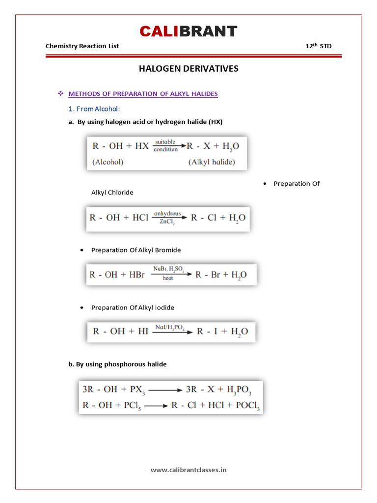 Halogen Derivatives Preparation Guide | PDF | Chemistry | Organic Chemistry