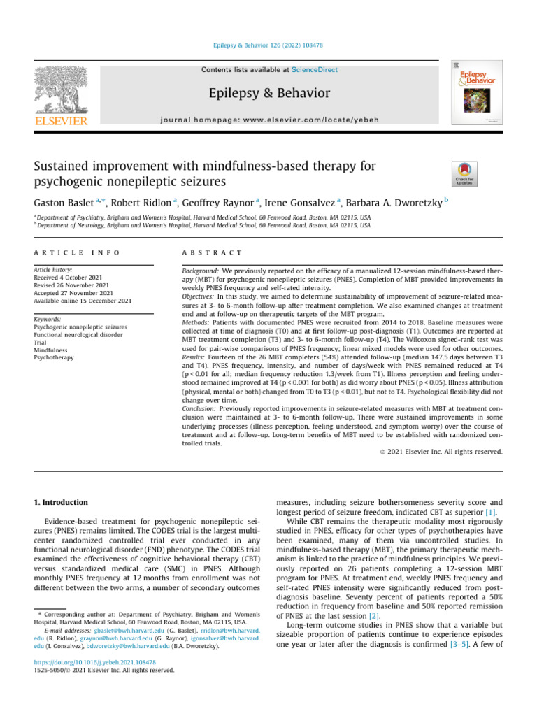 Mindfulness Therapy for PNES Improvement | PDF | Medicine | Diseases ...