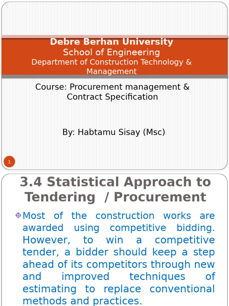 Statistical Approach To Tendering | PDF | Procurement | Probability