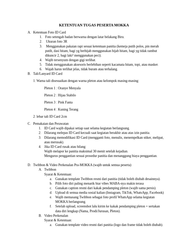 KETENTUAN TUGAS PESERTA MOKKA Fix | PDF