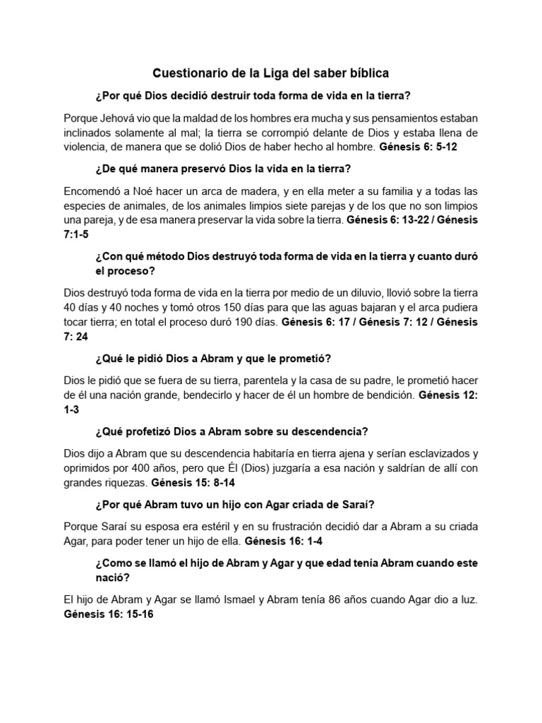 Cuestionario de La Liga Del Saber Bíblica | PDF | Jacob | Abrahán