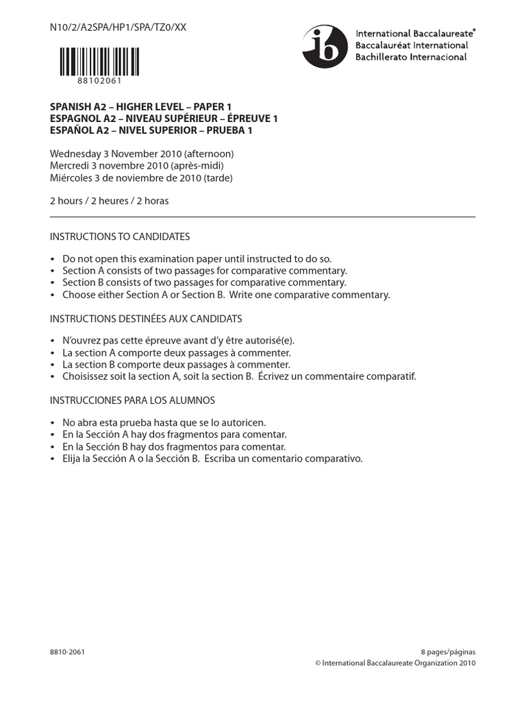 Bachillerato Internacional Spanish A2 Paper 1 HL | PDF | Inmigración