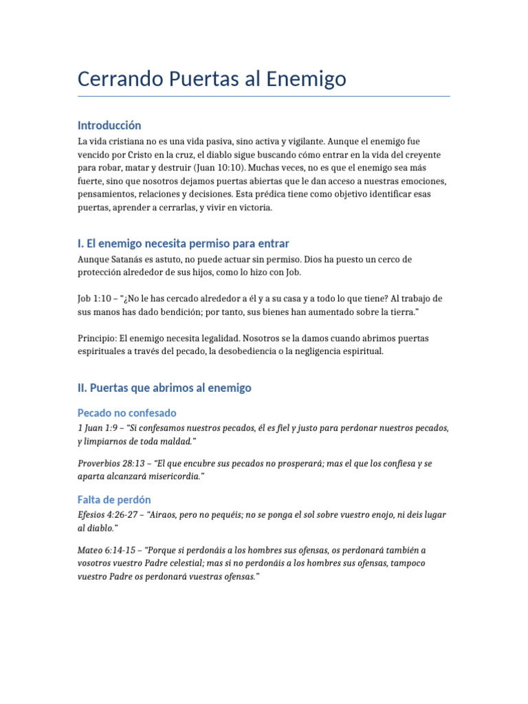 Cerrando Puertas Al Enemigo | PDF | Pecado | Diablo