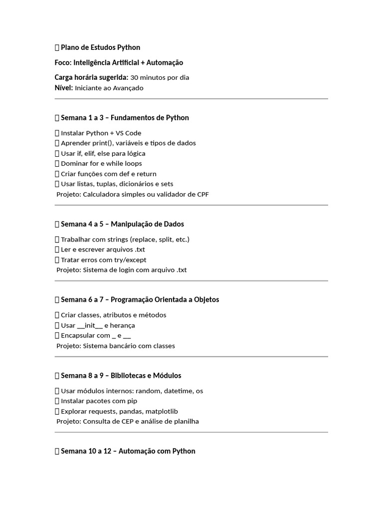 ? Plano de Estudos Python | PDF