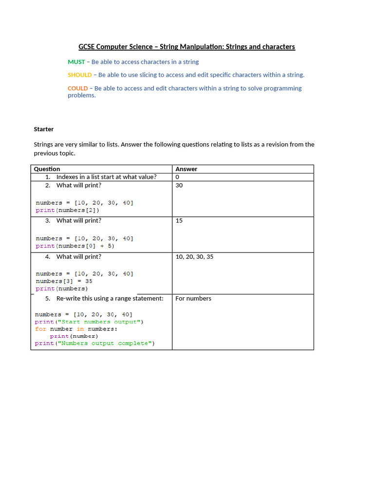 Worksheet - Strings and Characters | PDF