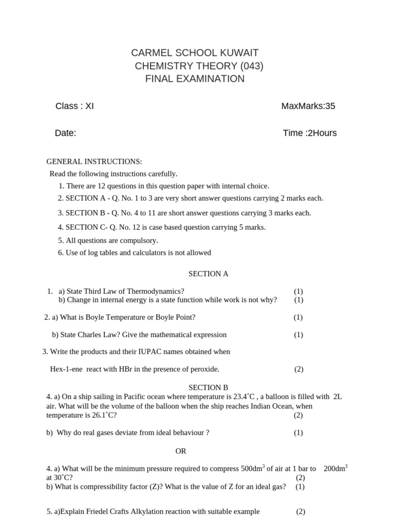 CSK W XI STD FINAL EXAM 2022 | PDF | Benzene | Ph