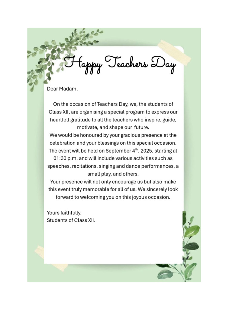 Invitation To Principal Ma'Am-1 | PDF