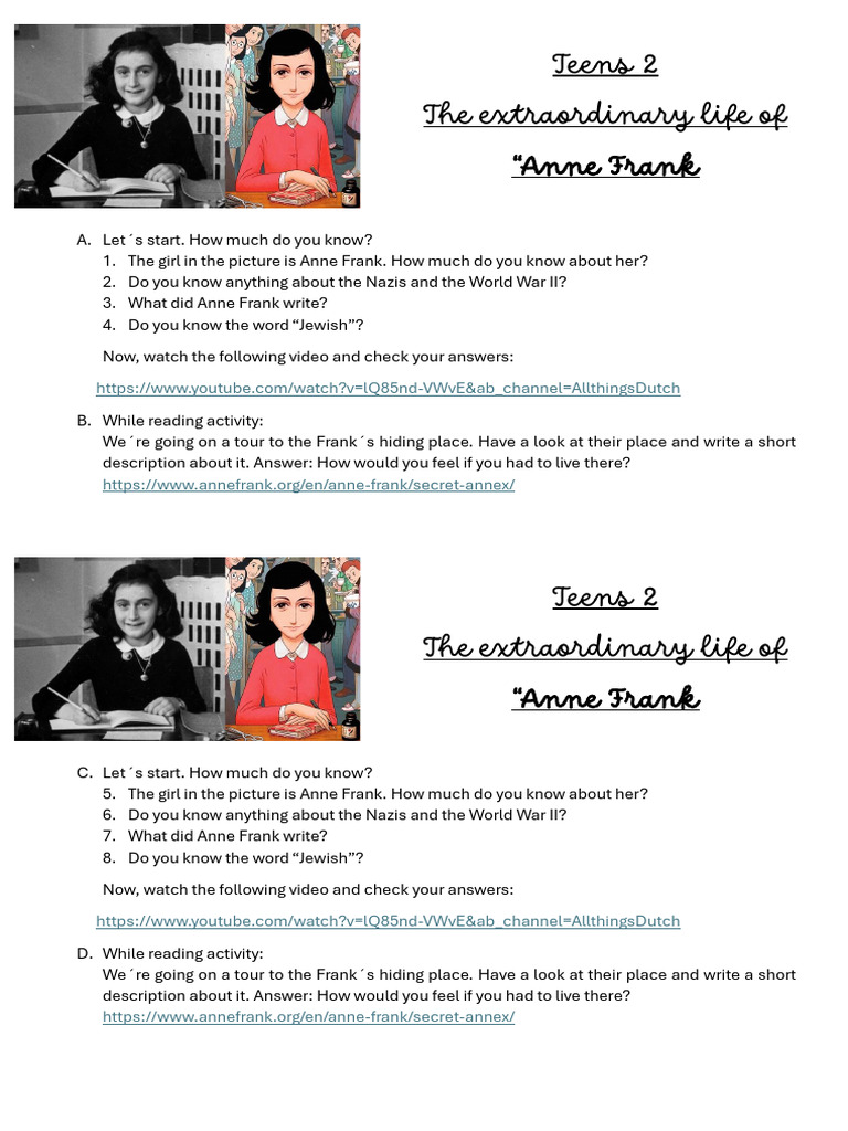 Anne Frank Exploration Activities | PDF