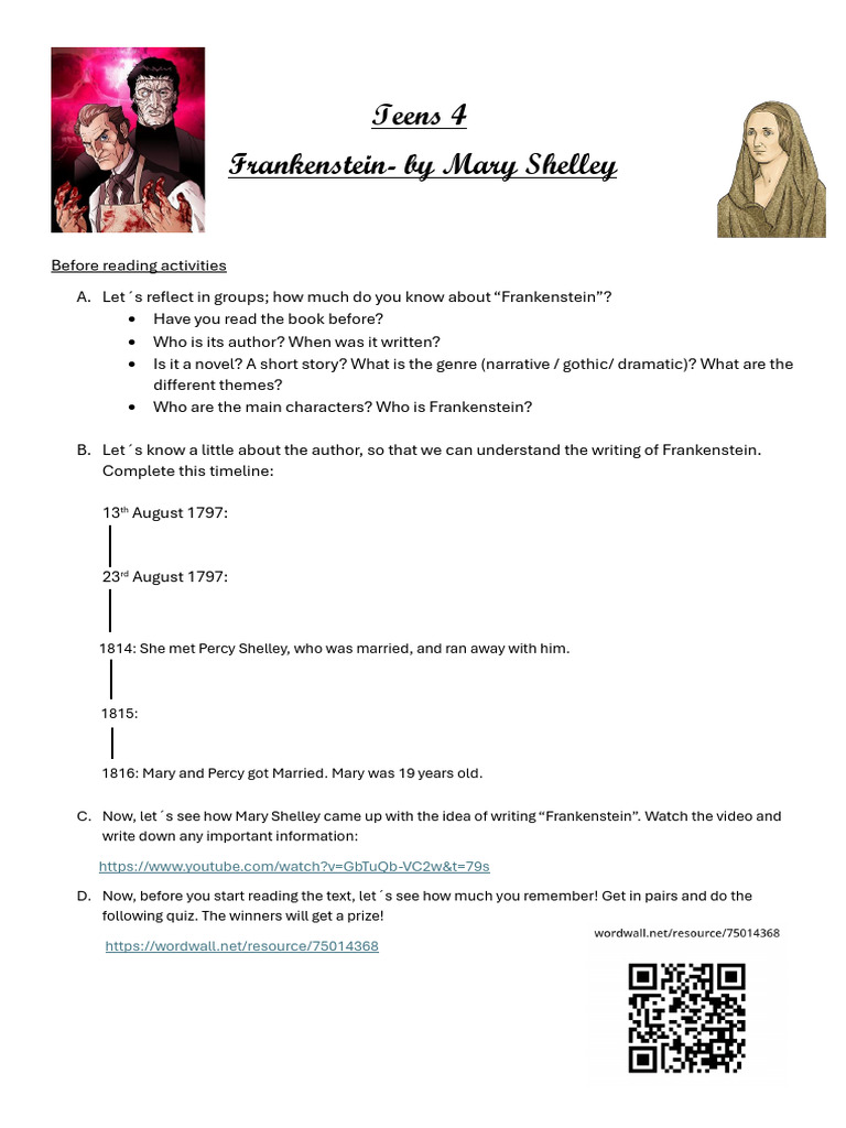 Pre-Reading Activities for Frankenstein | PDF