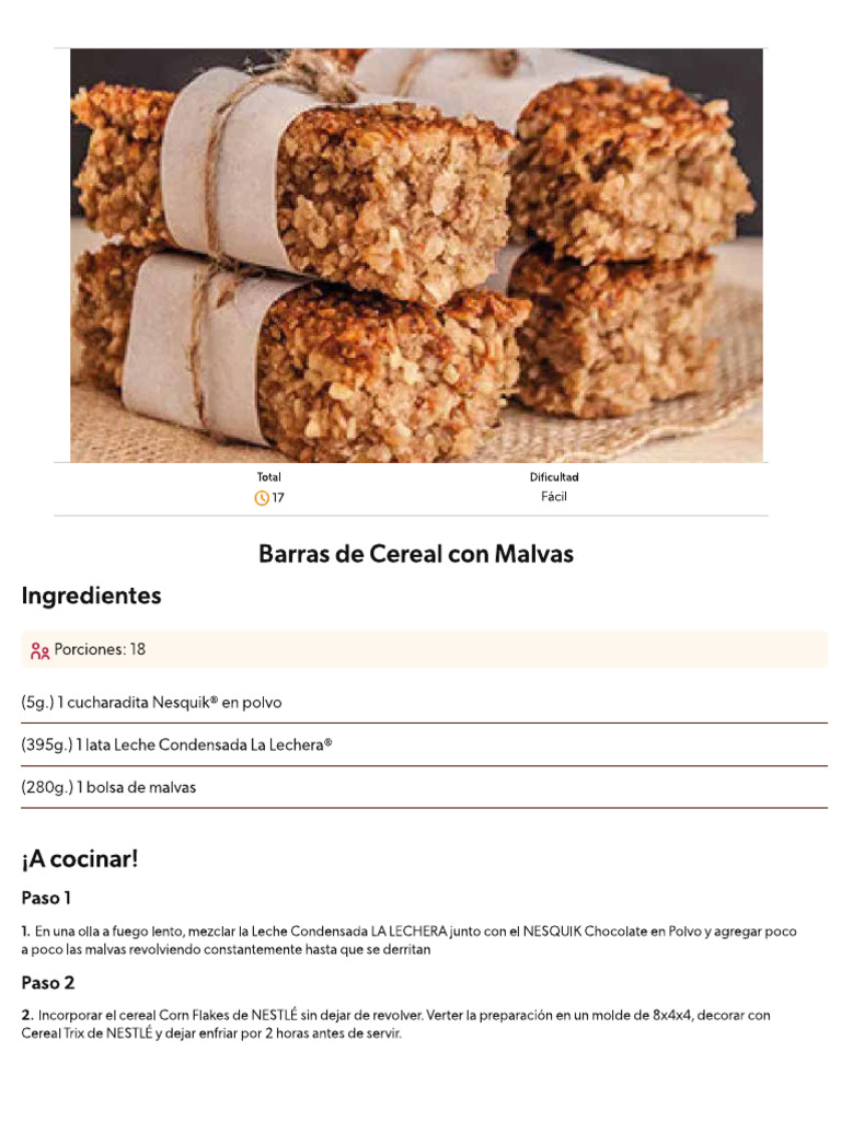 Barras de Cereal Con Malvas y Cocoa | PDF