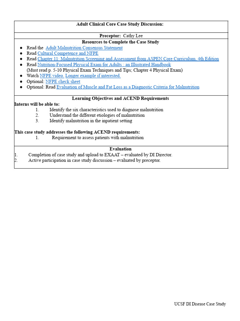 Clinical Nutrition Core Case Study - Malnutrition | PDF | Weight Loss ...