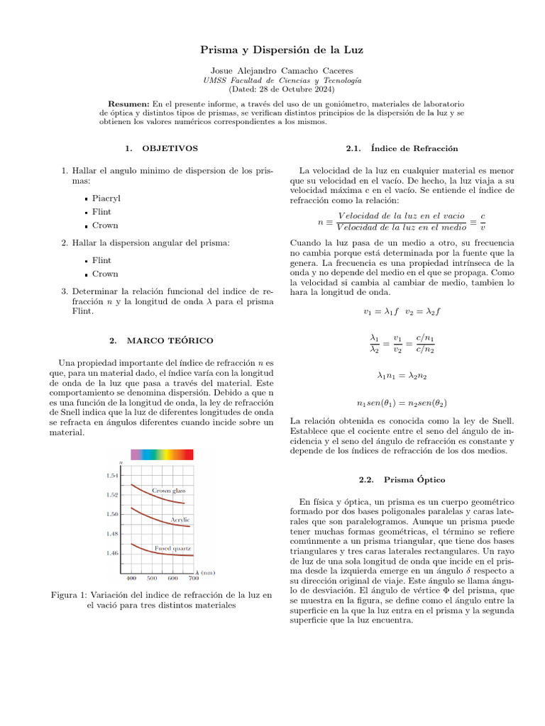 Prisma y Dispersión de La Luz | PDF | Dispersión (óptica) | Refracción