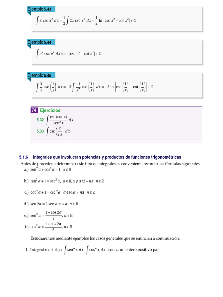 3.Integrales trigonométricas. ANÁLISIS MATEMÁTICO I INGENIERÍAS | PDF ...