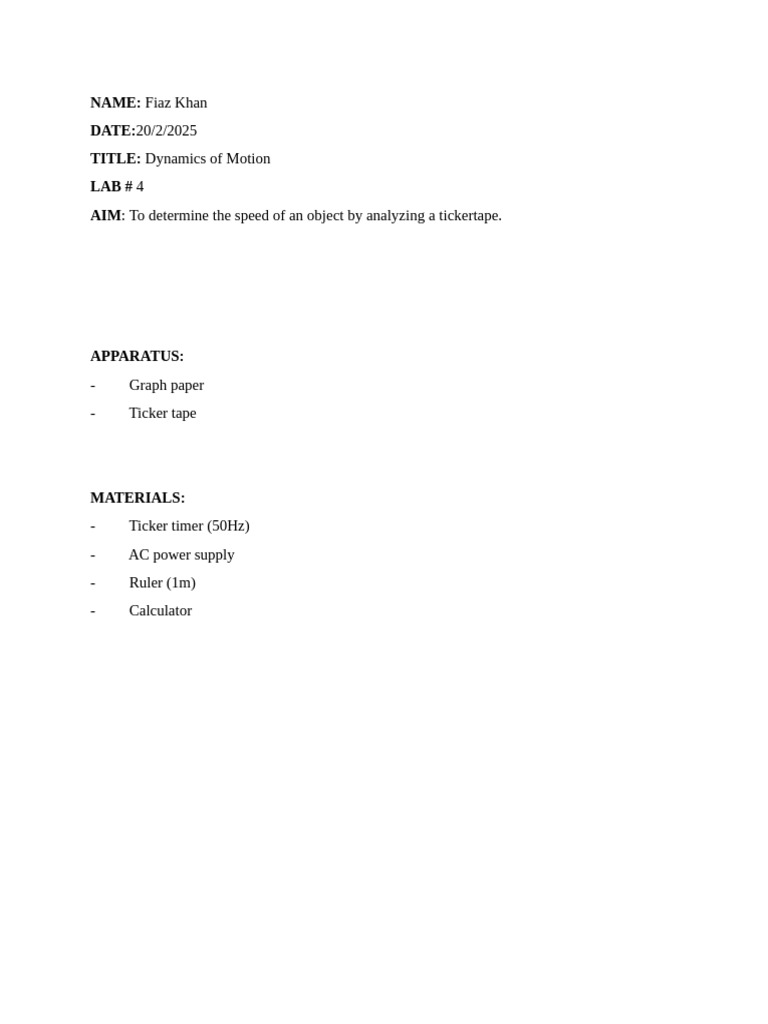 Ticker Tape Motion Analysis Lab Report | PDF