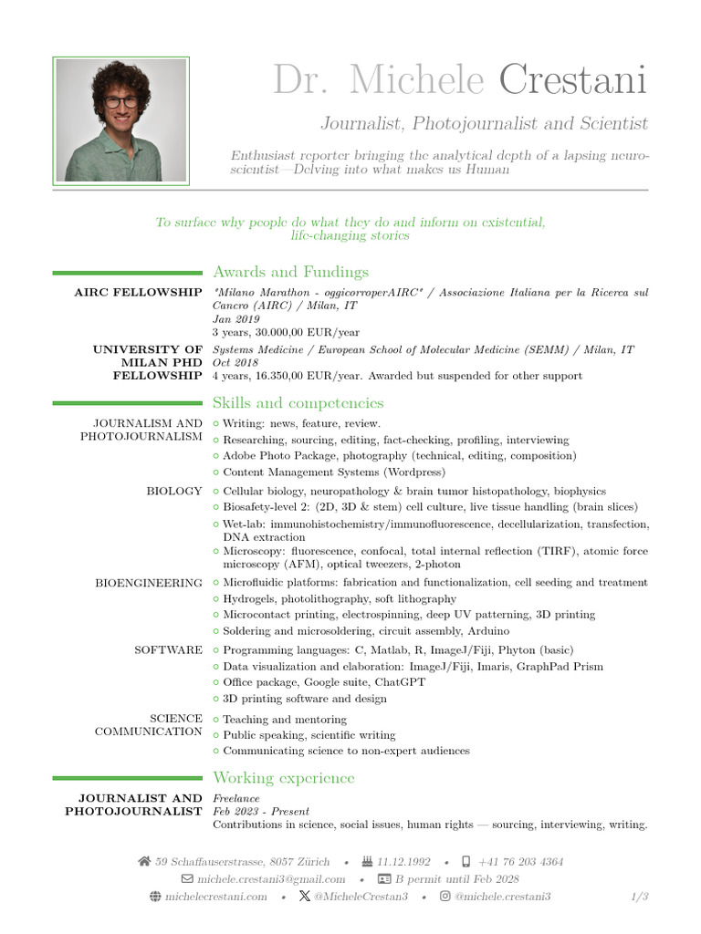 Crestani Michele CV (CH) - FINAL Crestani Michele v1 | PDF | Microscope ...