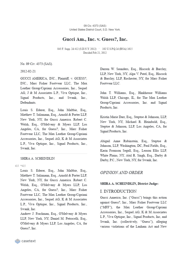 Gucci Am., Inc. v. Guess, Inc - Sentencia Corte Nueva York | PDF ...