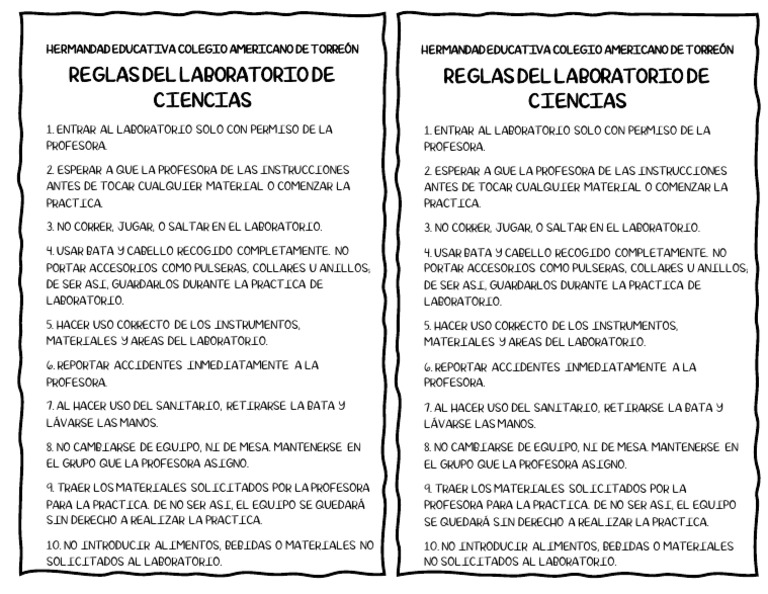 Reglas del Laboratorio de Ciencias | PDF