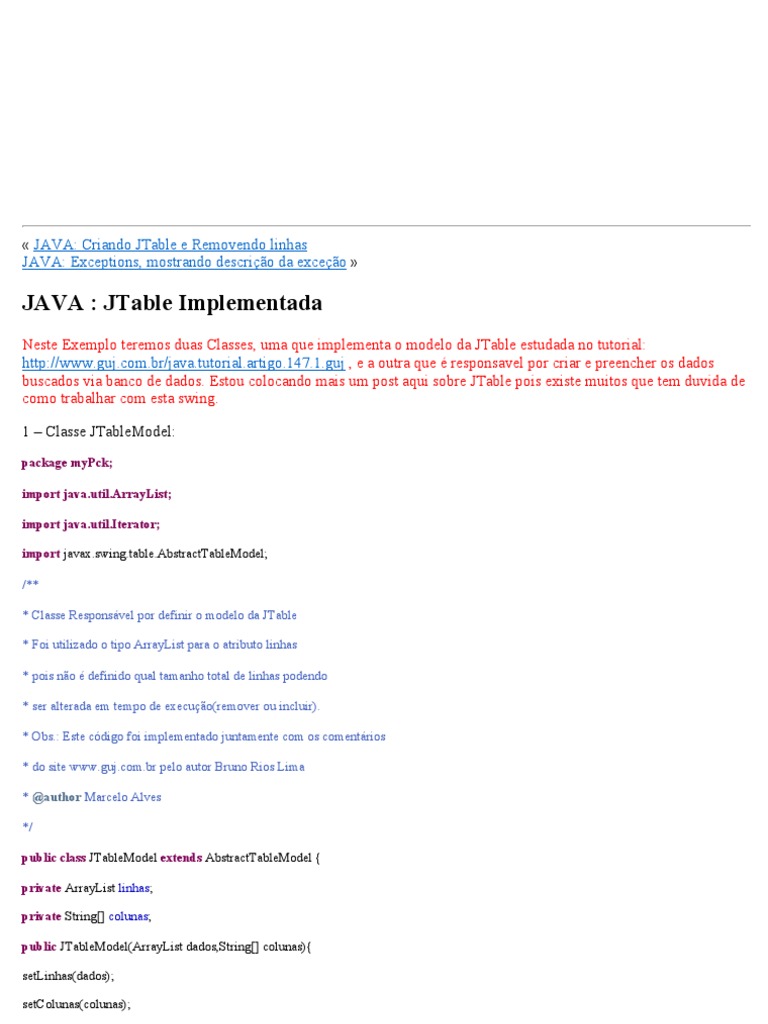 Implementação de JTable em Java | PDF | Java (linguagem de programação ...