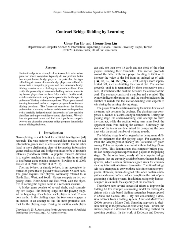 Contract Bridge Bidding by Learning | PDF | Contract Bridge | Machine ...
