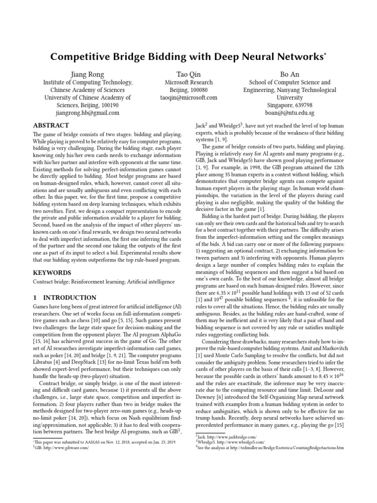 Competitive Bridge Bidding With Deep Neural Networks | PDF | Contract ...