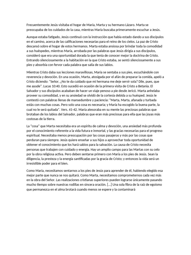 Lecciones de fe: Marta y María en Betania | PDF | María, madre de Jesús ...