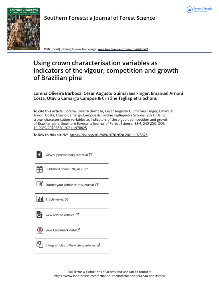 Using Crown Characterisation Variables As Indicators of The Vigour ...
