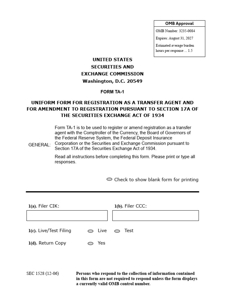 SEC Form TA-1 Registration Guide | PDF | Securities (Finance ...