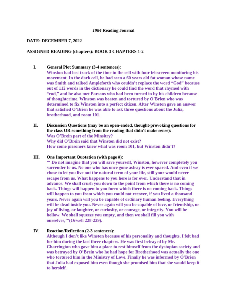 Analysis of 1984 Book 3, Chapters 1-2 | PDF