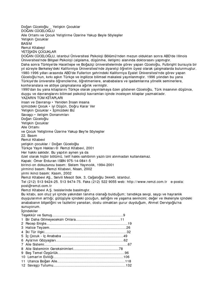 Dogan Cuceloglu Yetiskin Cocuklar | PDF