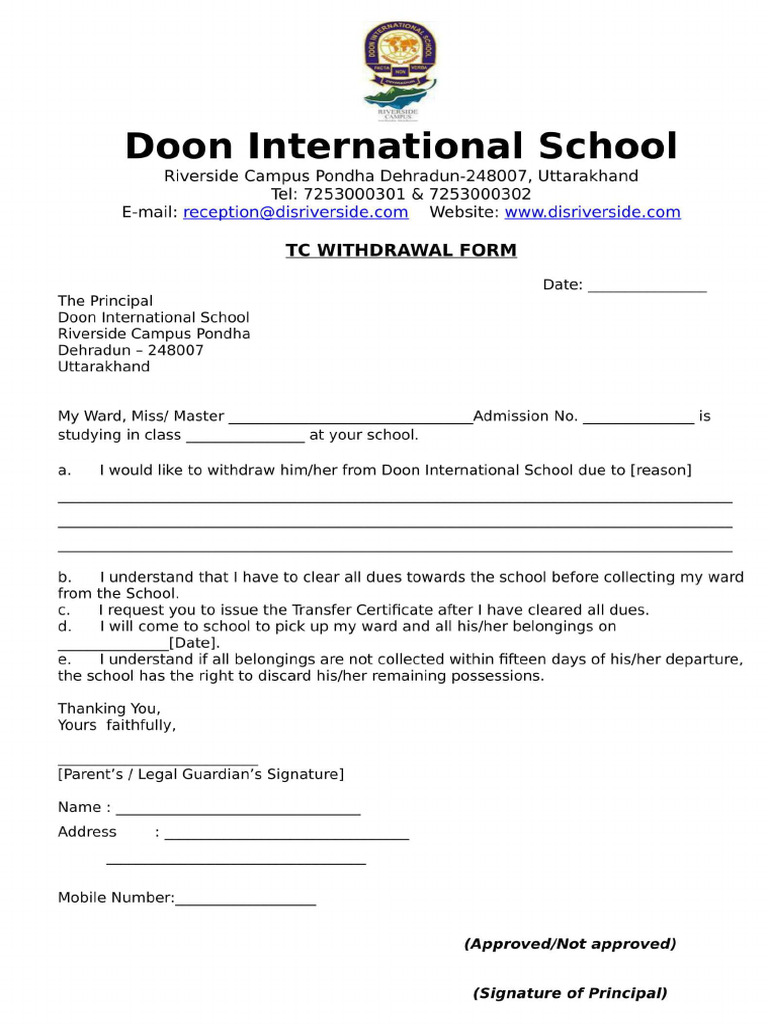 TC Withdrawal Form | PDF