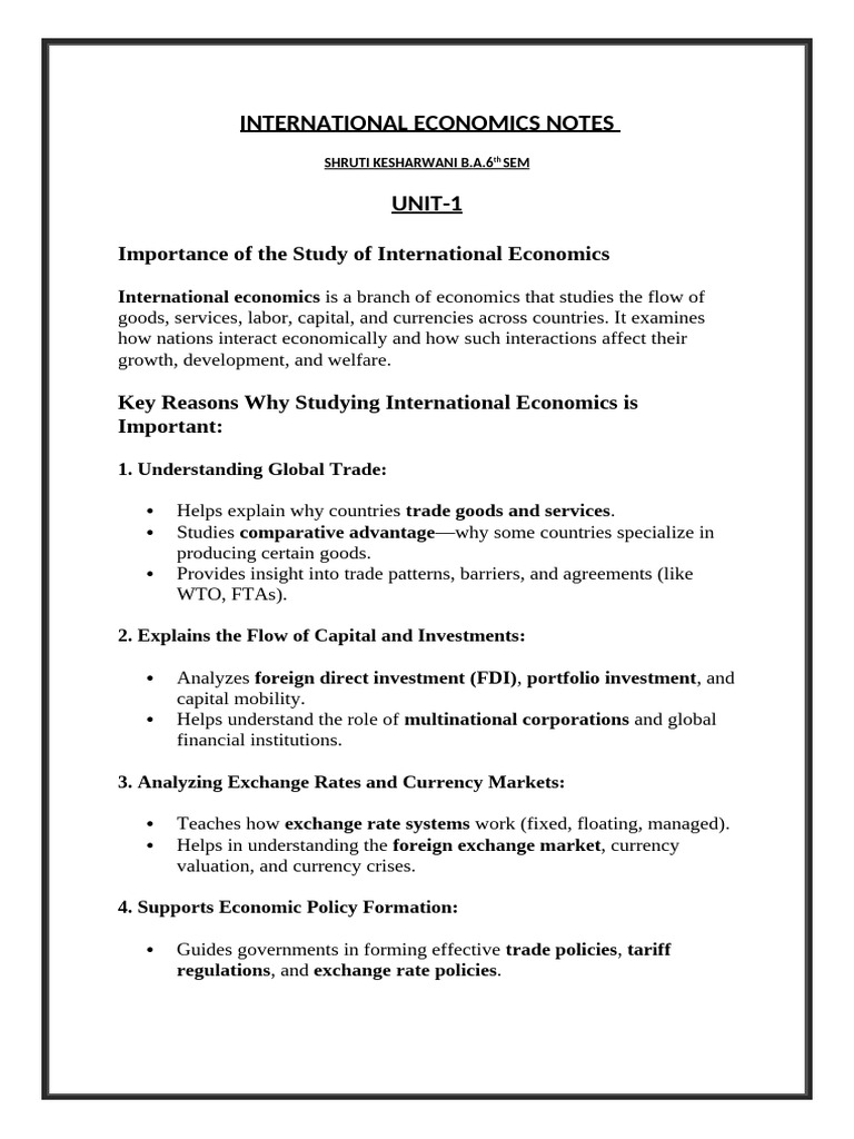 Key Concepts in International Economics | PDF | Balance Of Payments ...