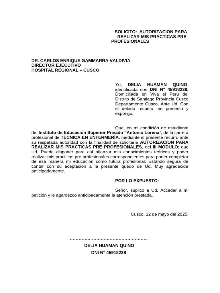 Solicitud de Prácticas Profesionales | PDF