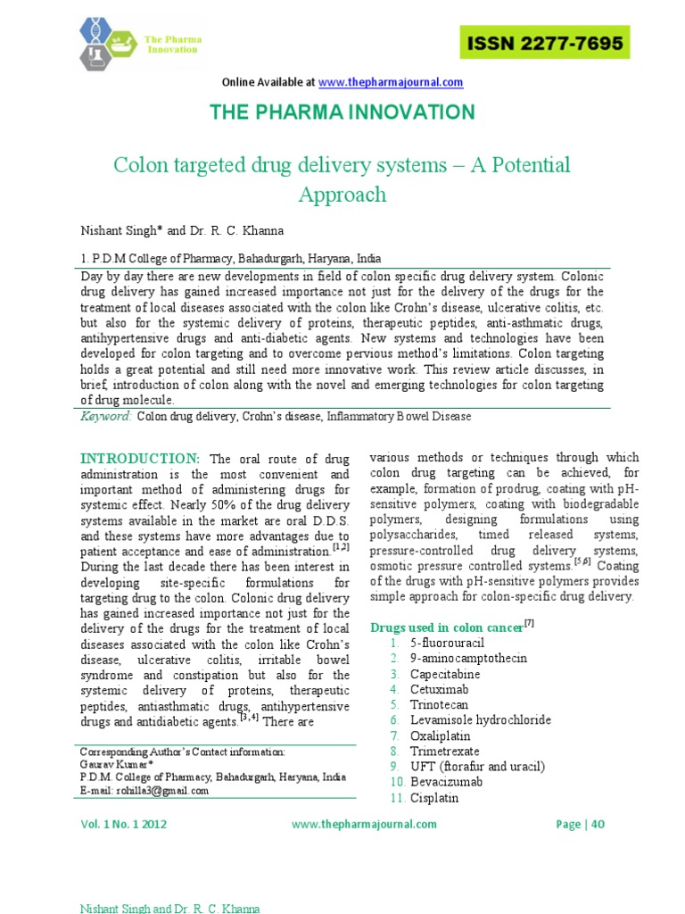 Advances in Colon Targeted Drug Delivery | PDF | Tablet (Pharmacy ...