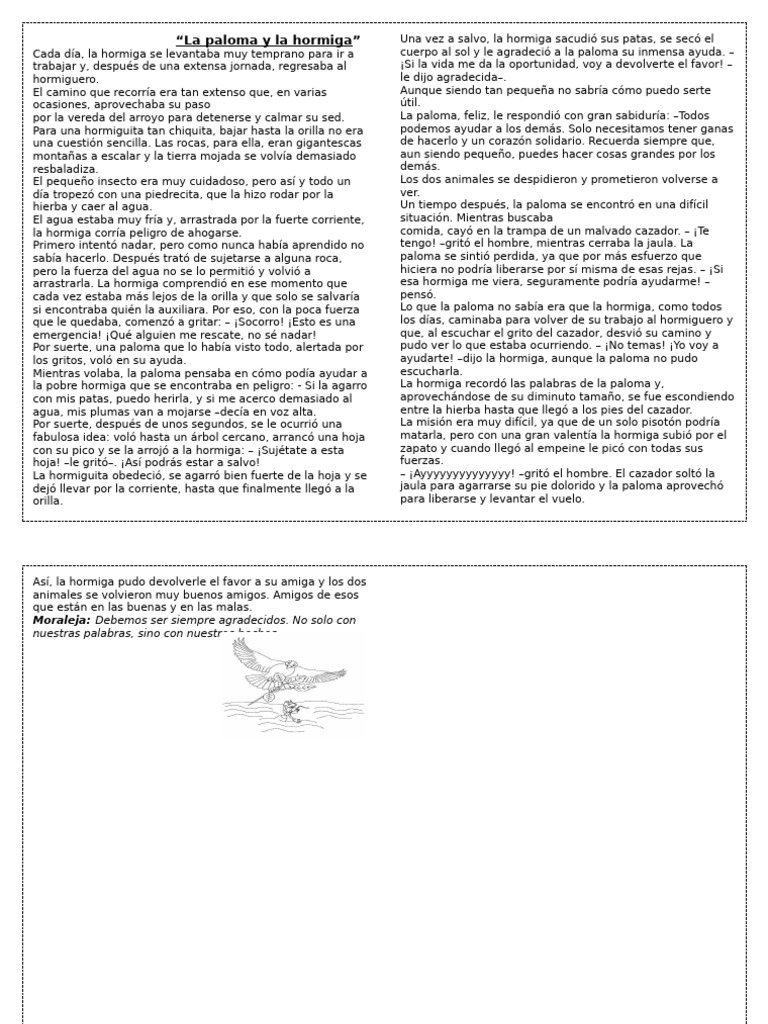 La amistad entre la paloma y la hormiga | PDF | Hormiga